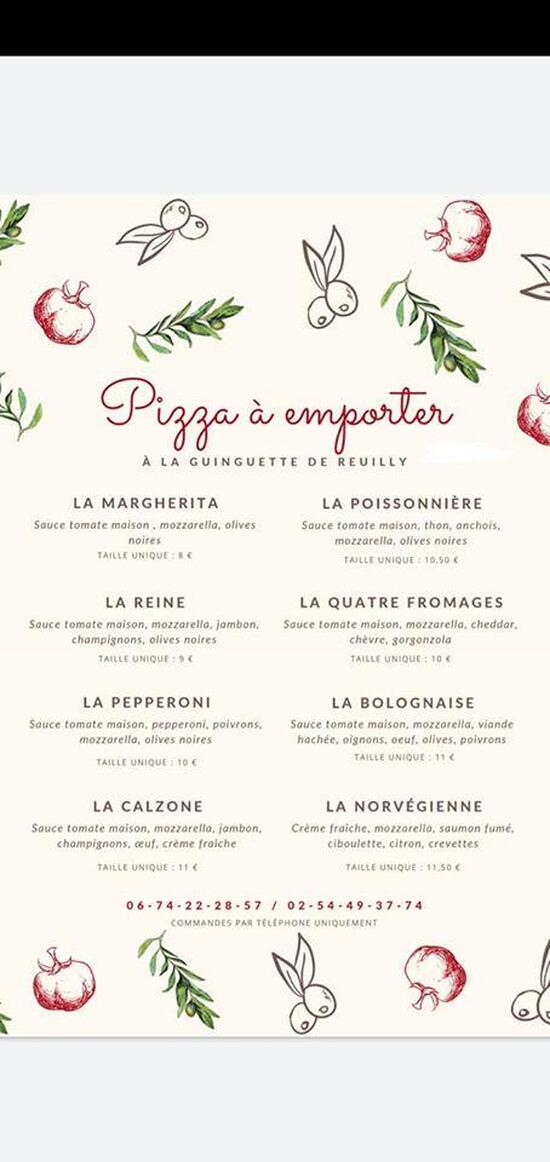 Menu at La Guinguette restaurant, Reuilly