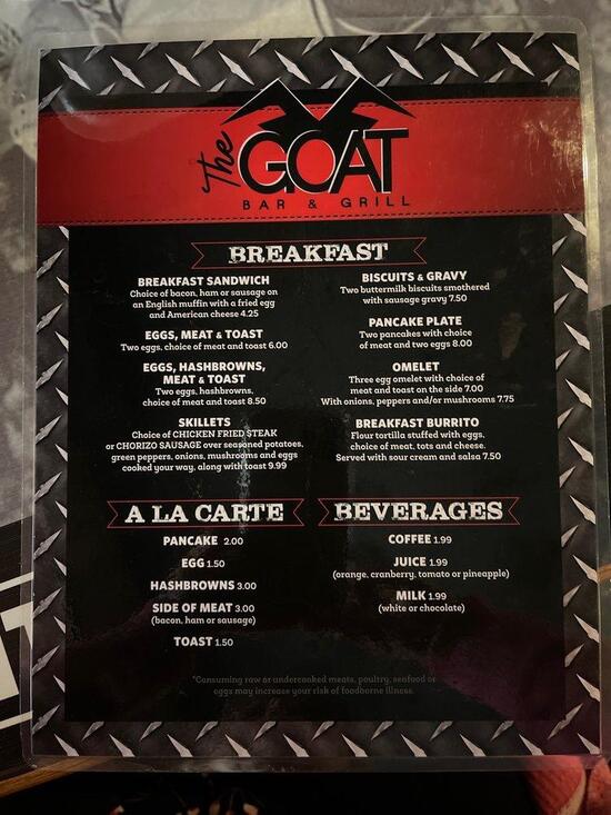 Menu at The Goat Bar and Grill, Hartford