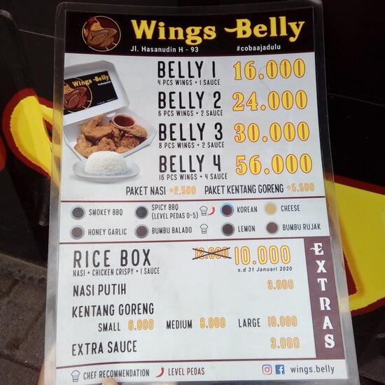 Menu at Wings Belly - Sompok restaurant, Semarang