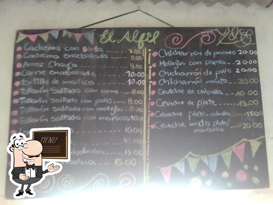 Menu at El Alfil restaurant bar, Piura