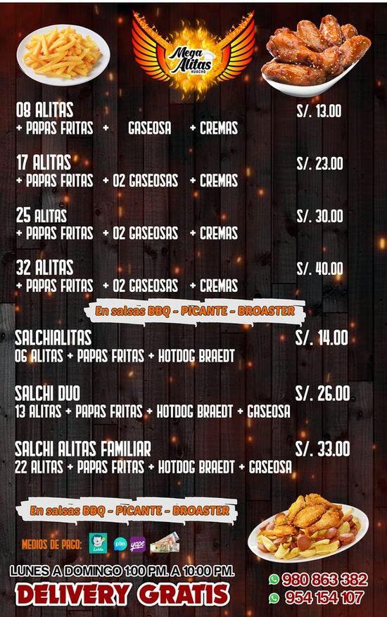 Menu at Mega Alitas Huacho restaurant, Huacho