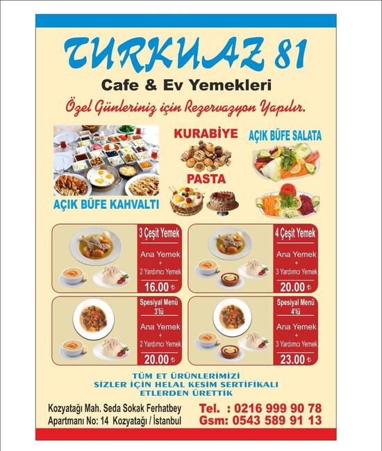 Menu at Turkuaz 81, Istanbul, Seda Sk. No:14