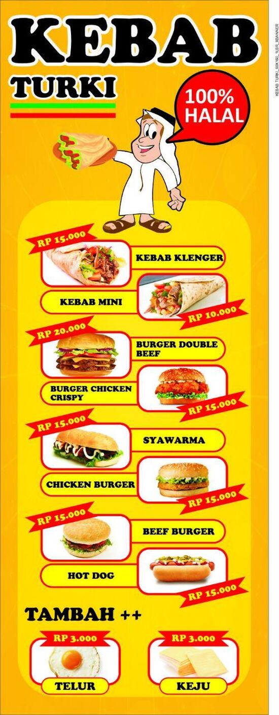 Carta del café Kebab Gor Segiri, Samarinda