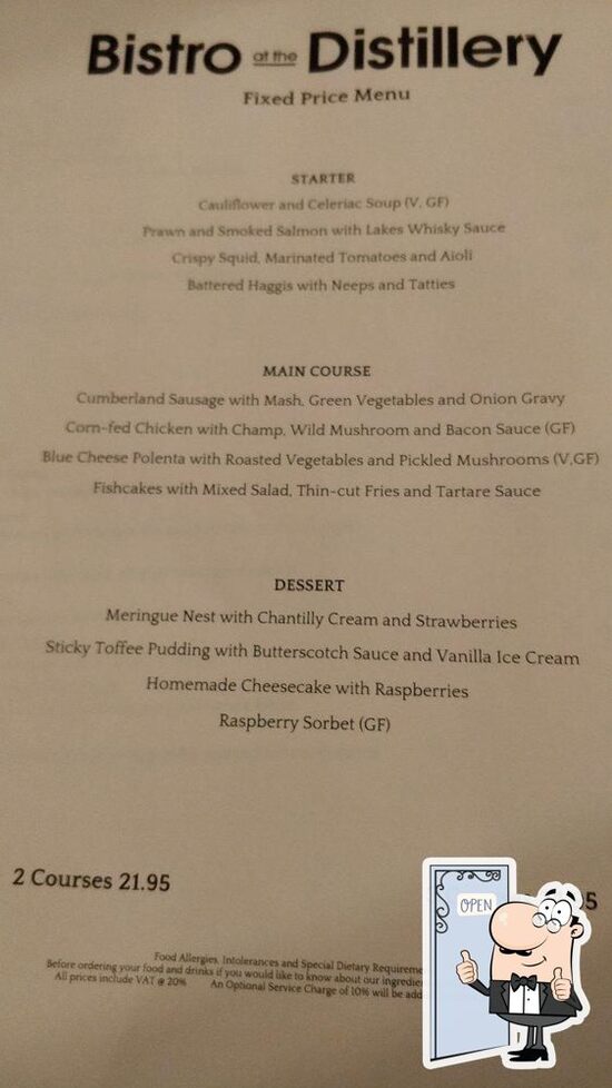 Menu at The Lakes Distillery restaurant, Bassenthwaite