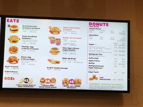 Menu at Dunkin' restaurant, West New York, 353 Amsterdam Ave