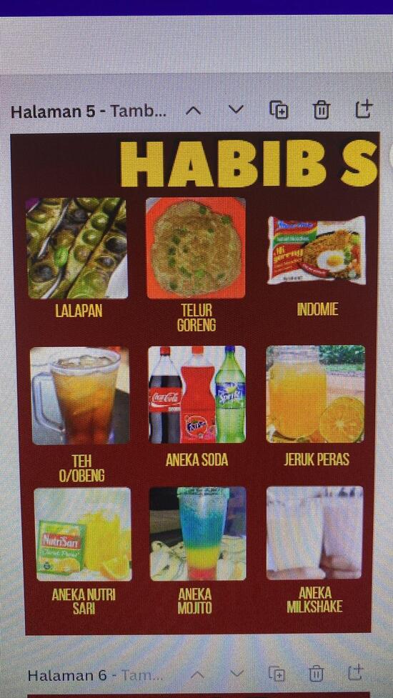 Menu at Habib Seafood restaurant, Batam