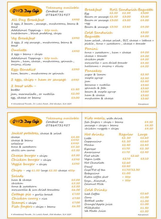 Menu at Good Day Cafe - licensed, Old Windsor