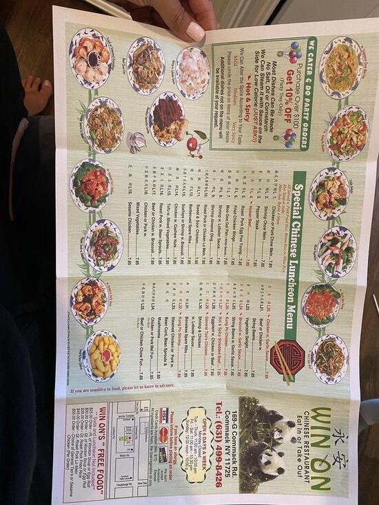 Menu at Winon Chinese Food restaurant, Commack
