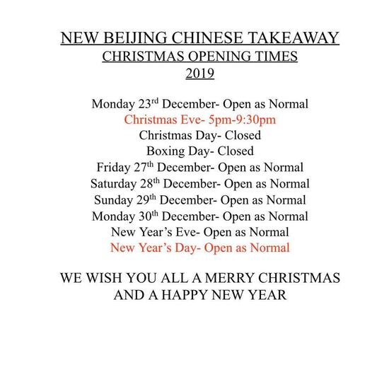 Carta de comida rápida New Beijing Chinese Takeaway, Freckleton