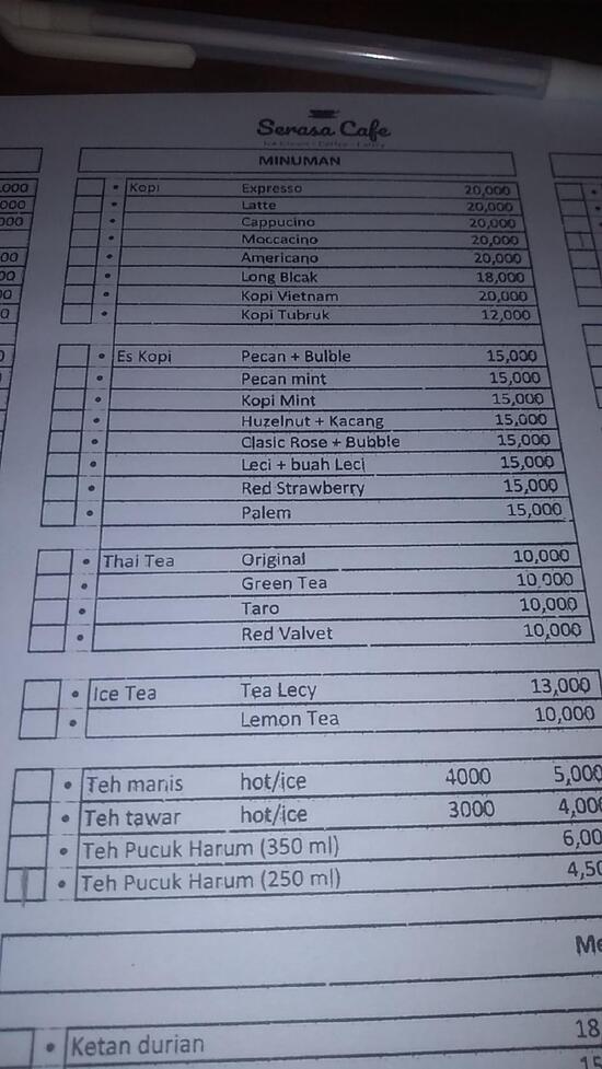 Menu at Serasa Cafe, Bandung