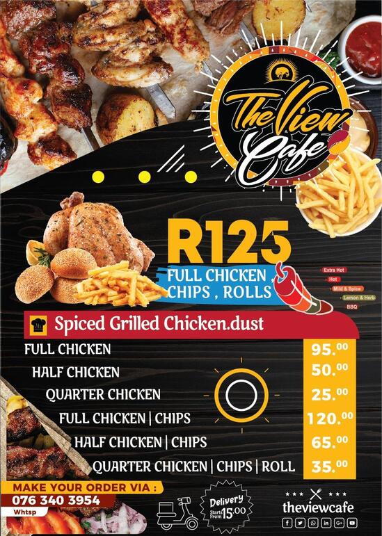 Menu at The View Cafe, Durban