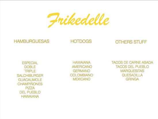 Menu at Frikadelle restaurant, Monterrey