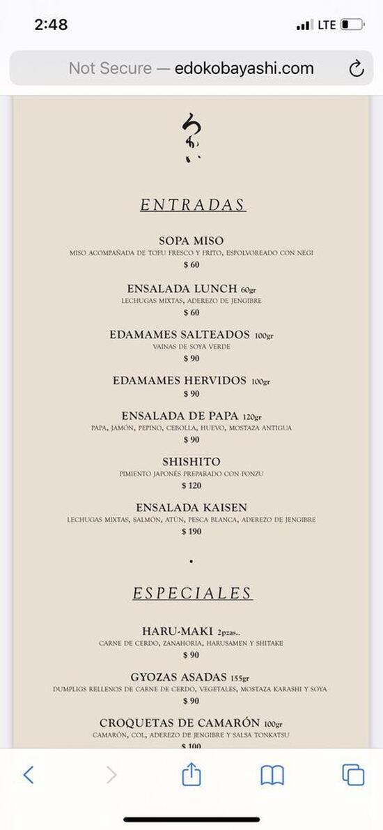 Menu at Rokai Ramen-Ya restaurant, Mexico City