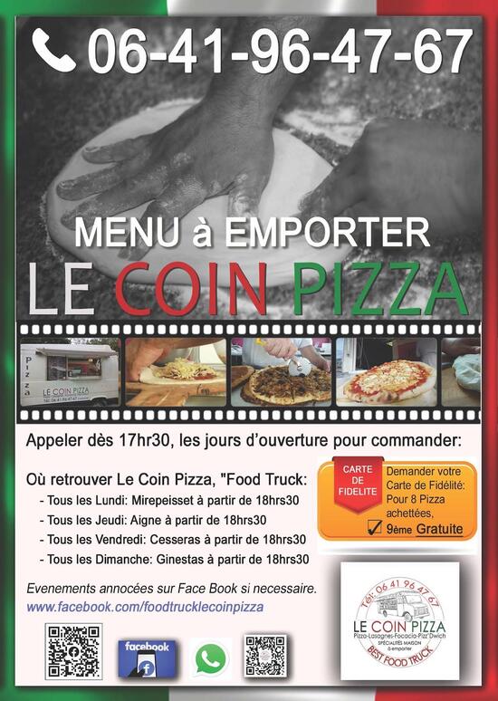 Menu at Le Coin Pizza pizzeria, Aigne
