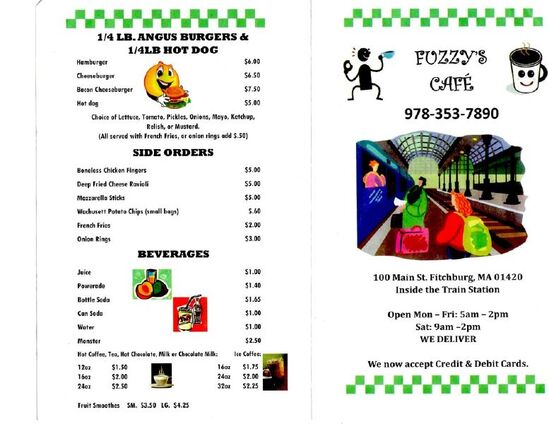 Menu at Fuzzy's Cafe, Fitchburg
