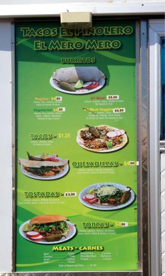 Menu at Tacos El Pinolero restaurant, Chico, 275 E Park Ave
