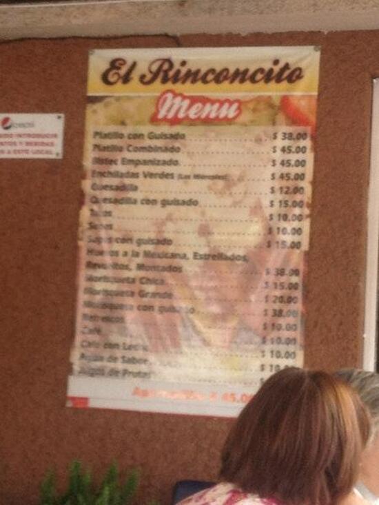 Carta del restaurante El Rinconcito, Morelia, Av Lázaro Cárdenas 1975