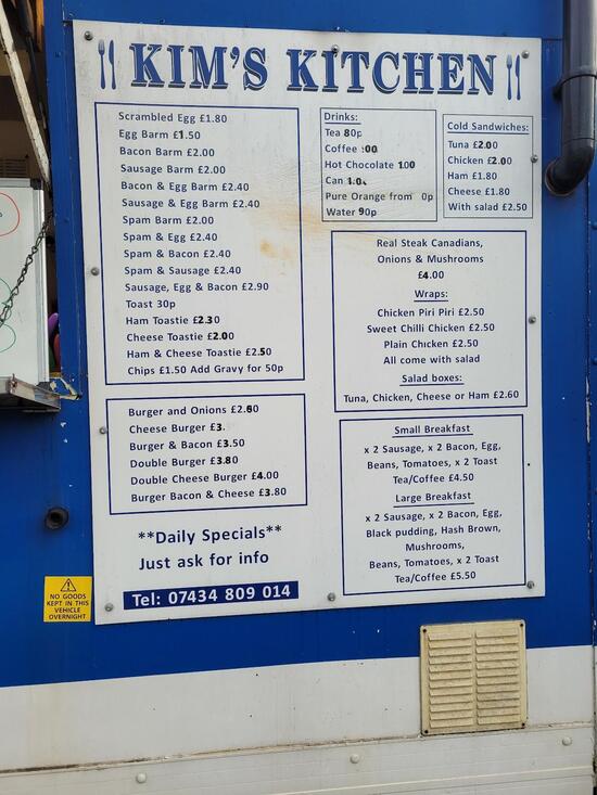 Menu at Kim's Kitchen cafe, Heywood
