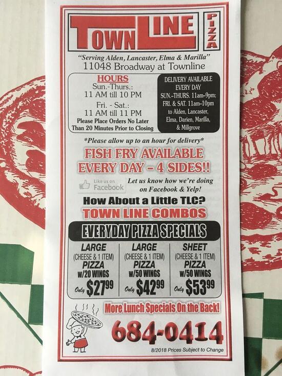 Menu at Town Line Pizza pizzeria, Town Line