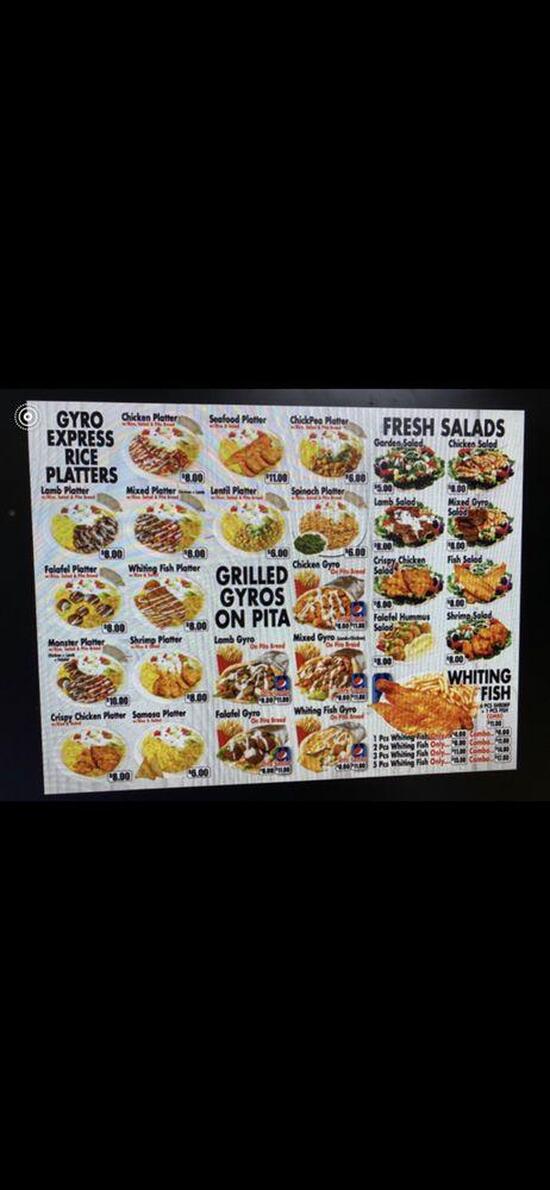 Menu at Gyro Express restaurant, Trenton