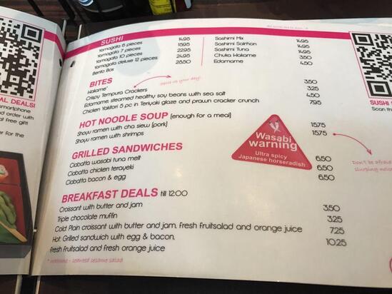 Menu at East Bar & Bites, Schiphol