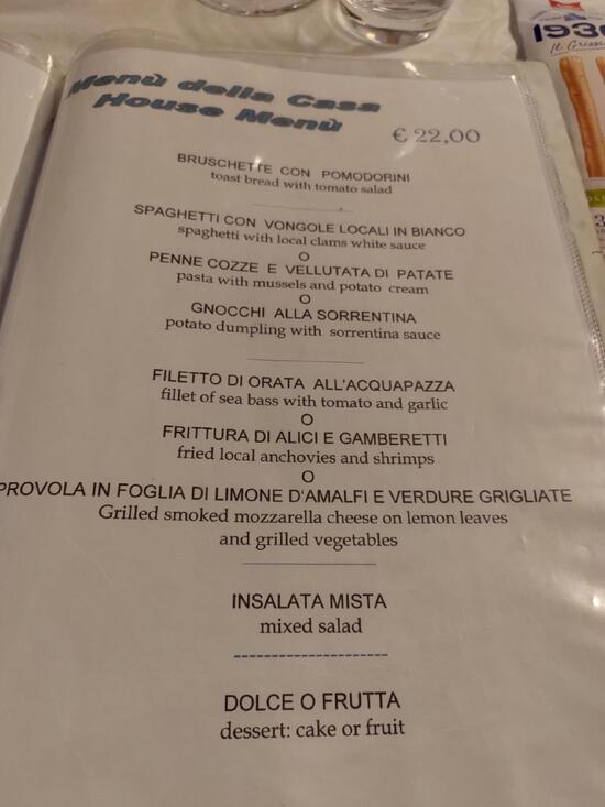 Menu at Il Tarì Amalfi Restaurant, Amalfi