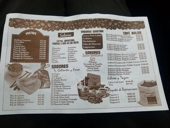 Menu at Café Justo, Agua Prieta