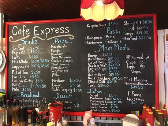Menu at Cafe Express Waiouru, Waiouru