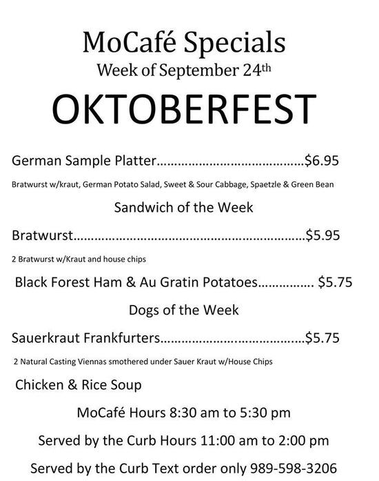 Menu at Mo Cafe, Saginaw