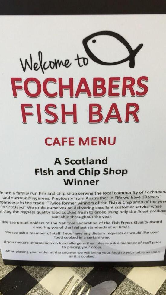 Menu at Fochabers Fish Bar, Fochabers