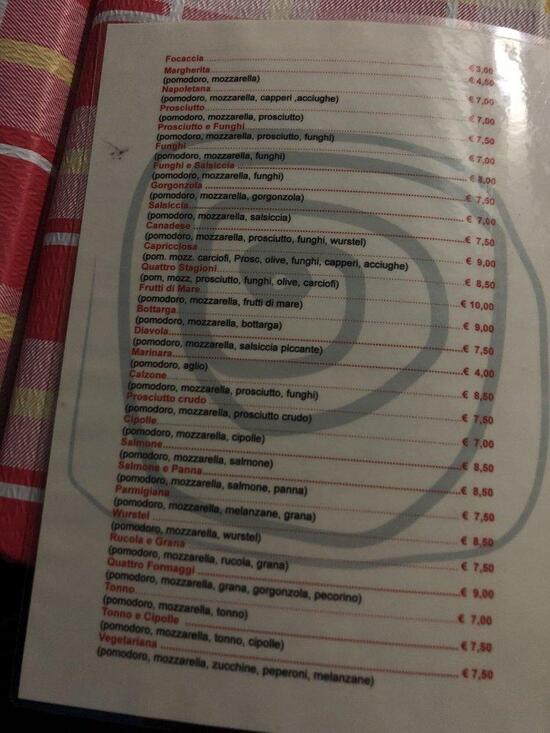 Menu at Pizzeria da Michele, Cuglieri