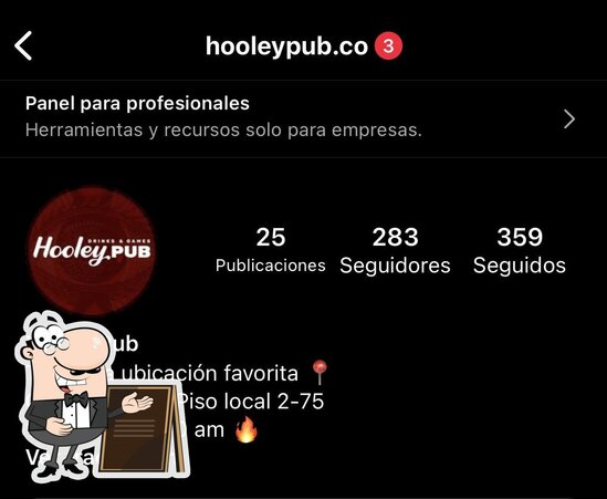 Carta de Hooley Pub, Bogotá