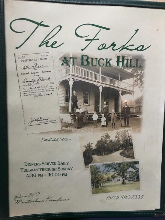 Menu at Forks At Buck Hill Inn restaurant, Mountainhome