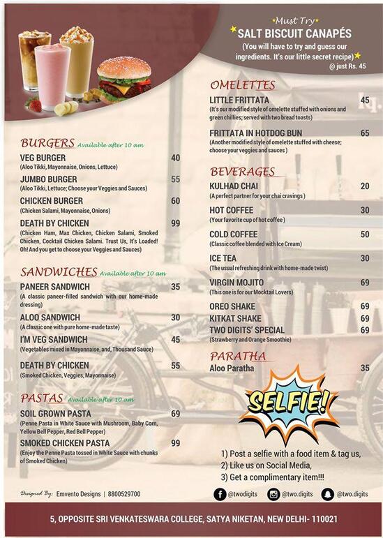 Menu at Two Digits, Noida