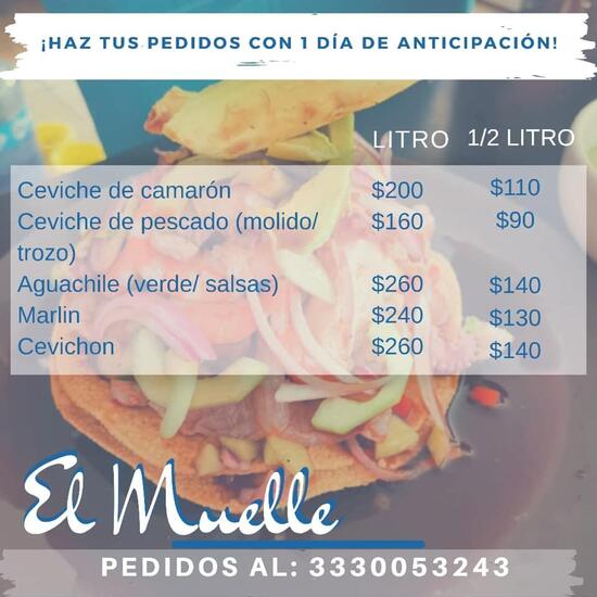 Menu at El Muelle Mariscos restaurant, Guadalajara, Polonia 71-k
