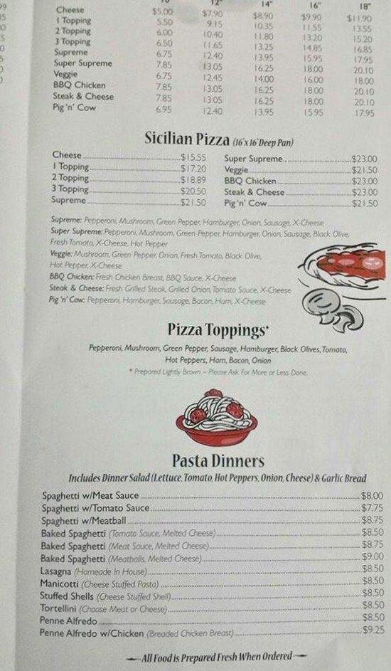 Menu at Pizza Town pizzeria, Lebanon