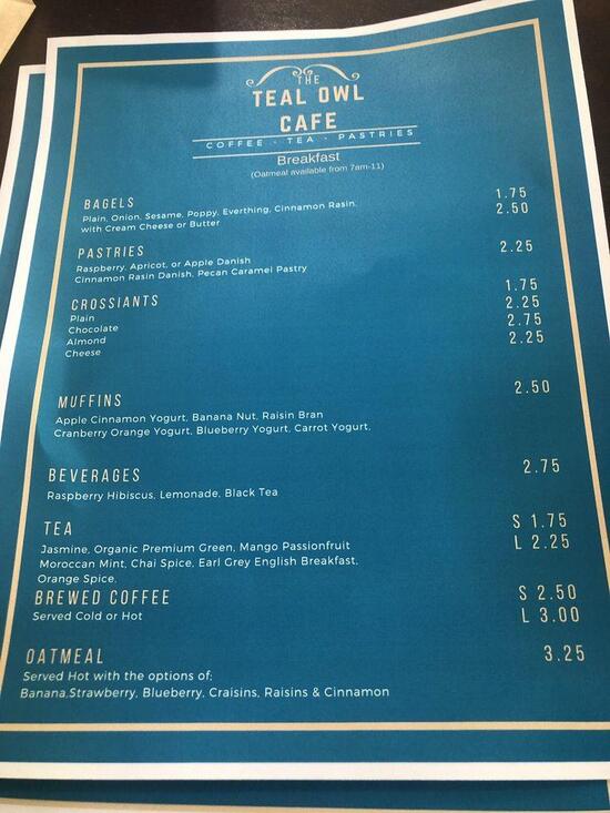 Menu at The Teal Owl Cafe, Lansdowne, 54 Marshall Road