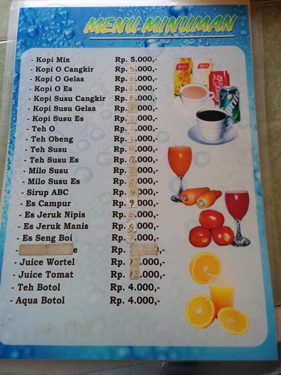 Menu at Air Mas Kopitiam restaurant, Batam