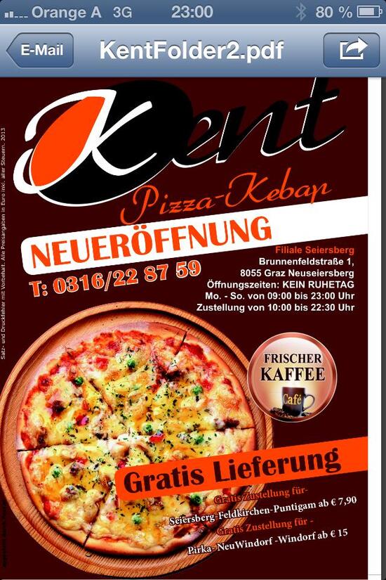 Speisekarte von Kent pizza kebap Neuseiersberg, Seiersberg