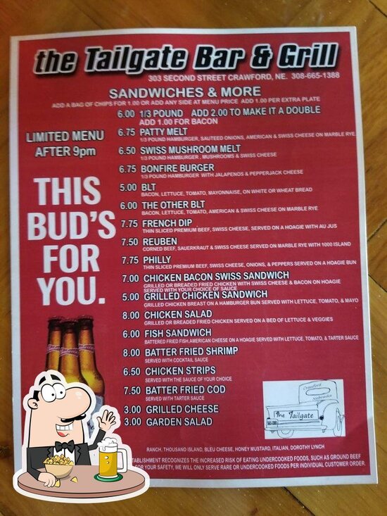 Carta de Tailgate Bar & Grill, Crawford