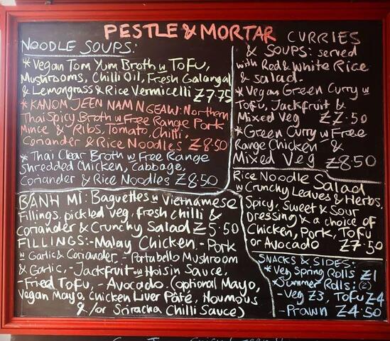 Menu at Pestle & Mortar cafe, Lewes