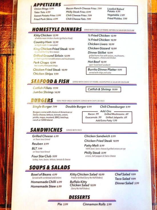 Menu at 4 Star Diner restaurant, Roland