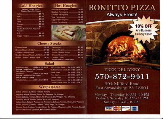 Menu at Bonitto Pizza pizzeria, East Stroudsburg