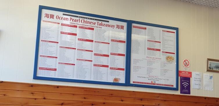Menu at Ocean Pearl restaurant, Lossiemouth