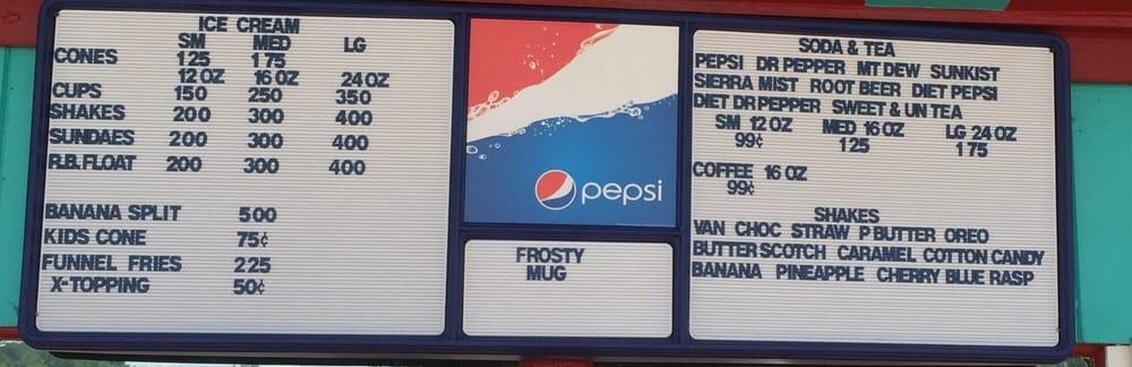 Menu at The Frosty Mug restaurant, Cordova