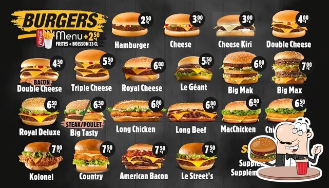 Menu at Street’s Burgers restaurant, Besançon, 12 Av. du Parc