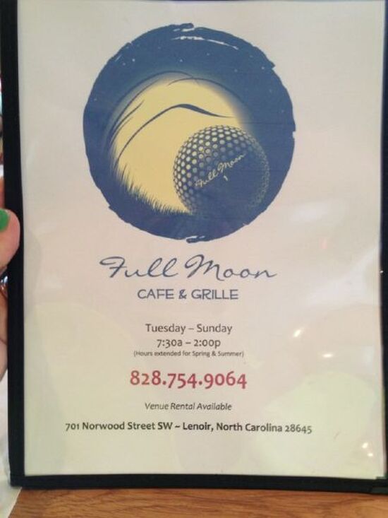 Menu at Full Moon Cafe and Grille, Lenoir
