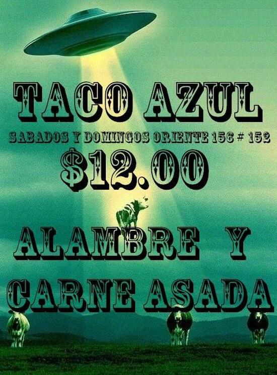 Menu at Taco Azul restaurant, Mexico City