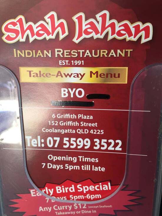 Menu at Shah Jahan Indian Restaurant, Coolangatta, Shop 7/152 Griffith St