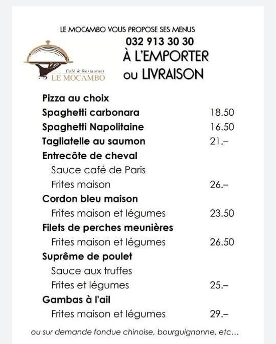 Menu au RESTAURANT LE MOCAMBO, La Chaux-de-Fonds, Av. Léopold-Robert 79